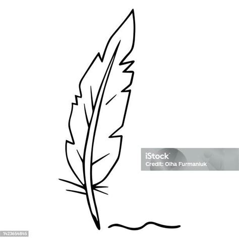 Bird Feather Quill Writing Ink Pen Hand Drawn Outline Doodle Sketch