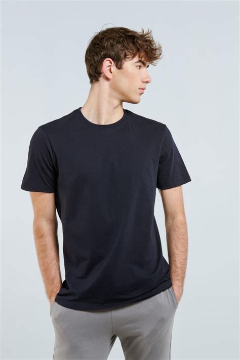 Camiseta unicolor en algodón con cuello redondo
