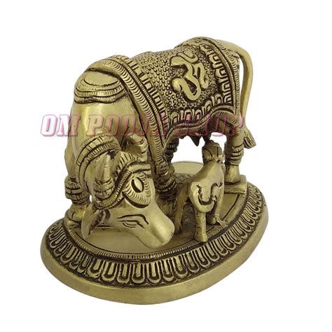 Kamdhenu Cow And Calf Brass Statue