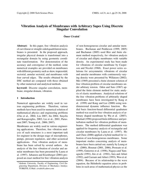 Pdf Vibration Analysis Of Membranes With Arbitrary Sapes Using