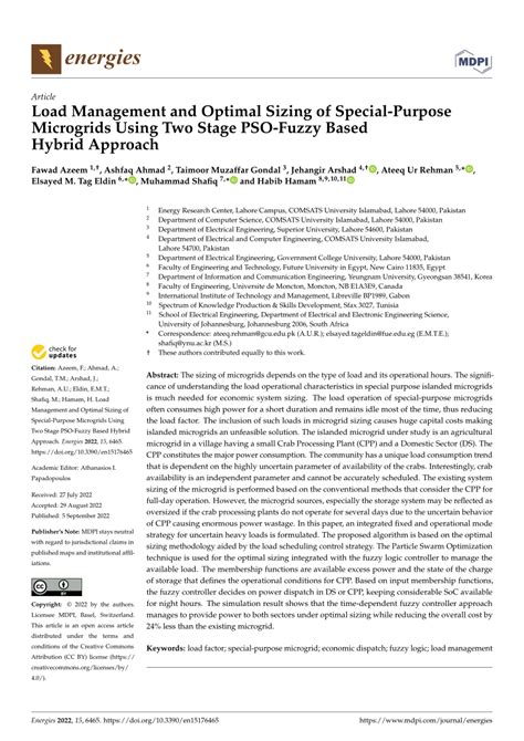 Pdf Load Management And Optimal Sizing Of Special Purpose Microgrids Using Two Stage Pso Fuzzy