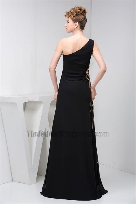 Elegant Black One Shoulder Beaded Formal Gown Evening Dress
