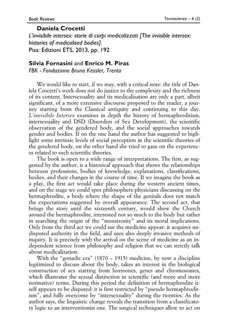 Pdf Book Review Daniela Crocetti Linvisibile Intersex Storie Di