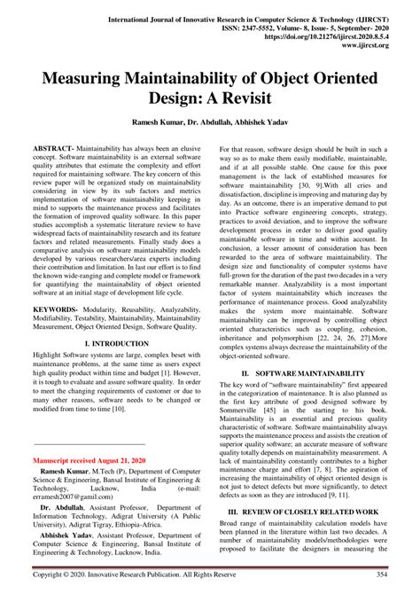 pdf measuring maintainability of object oriented design a revisit