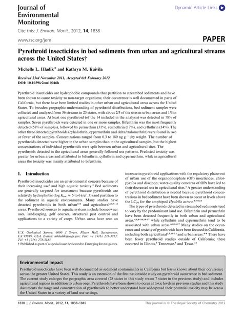 Pdf Pyrethroid Insecticides In Bed Sediments From Urban And