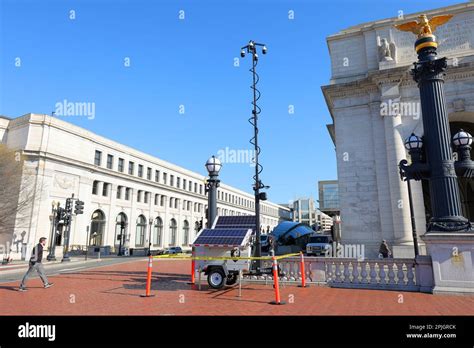 An Amtrak Police Solar Powered Mobile Surveillance Unit Located Outside