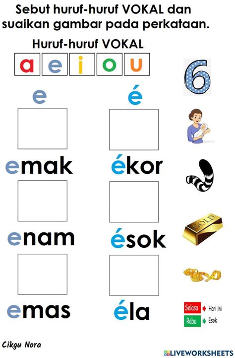 Latihan Kenali Huruf Vokal Aeiou Untuk Prasekolah Worksheet