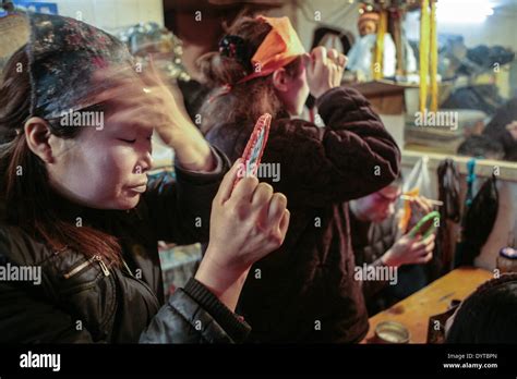 Chinese Traditional Opera Artists Do Their Makeup Before Their Daily