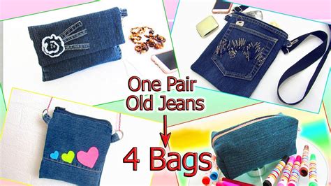 4 Diy Easy Bags Out Of One Pair Jeans No Sew Recycled From Denim Old Jeans Crafts Ideas