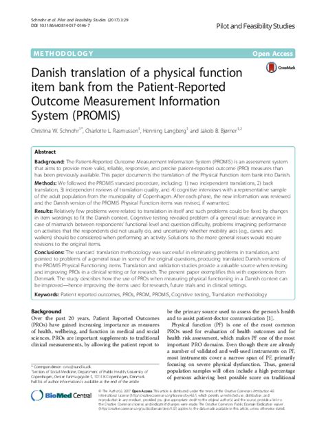 Pdf Danish Translation Of A Physical Function Item Bank From The