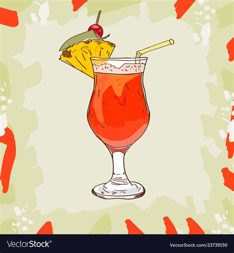 Planter Punch Sketch Cocktail Of Dark Rum Orange Vector Image
