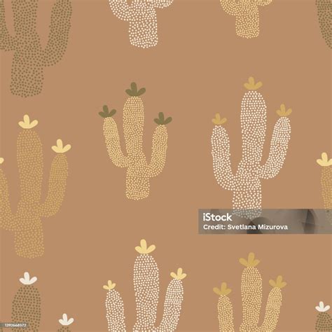 선인장 패턴 트렌디 한 테라코타 색조의 귀여운 인쇄 남아메리카와 북아메리카의 꽃 피는 식물 직물 벽지 섬유에 인쇄하기위한 순진한 배경 벡터 일러스트 레이 션 손으로 그린