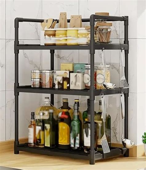 מעמד 3 מדפים עם ווי תלייה שחורלבן קונים רק באטרקציה