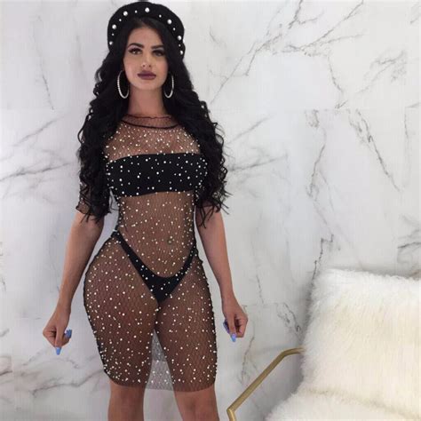 Bkld Sheer Mesh Sequins Party Dress 2018 Women Hollow Out Bandage Dress