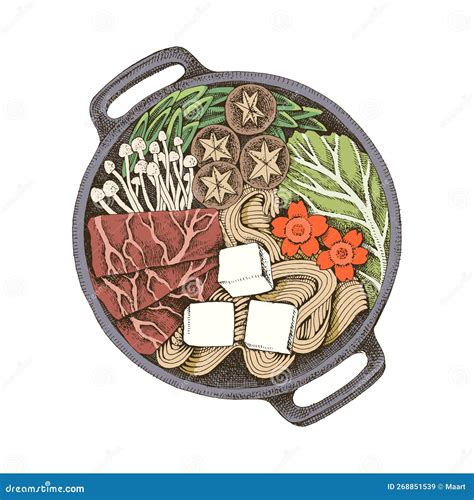 Sukiyaki Japanese Famous Beef Hot Pot Stock Illustration