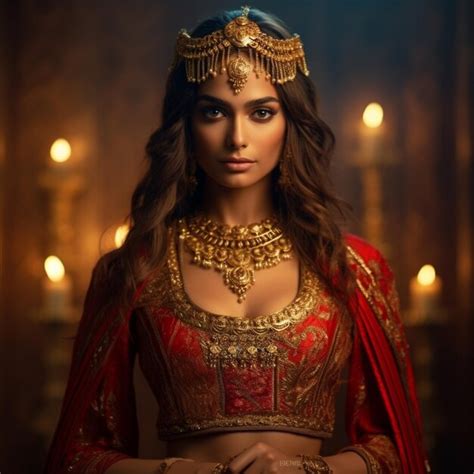 Premium Ai Image A Woman In A Red And Gold Outfit With A Gold Tassel On Her Head