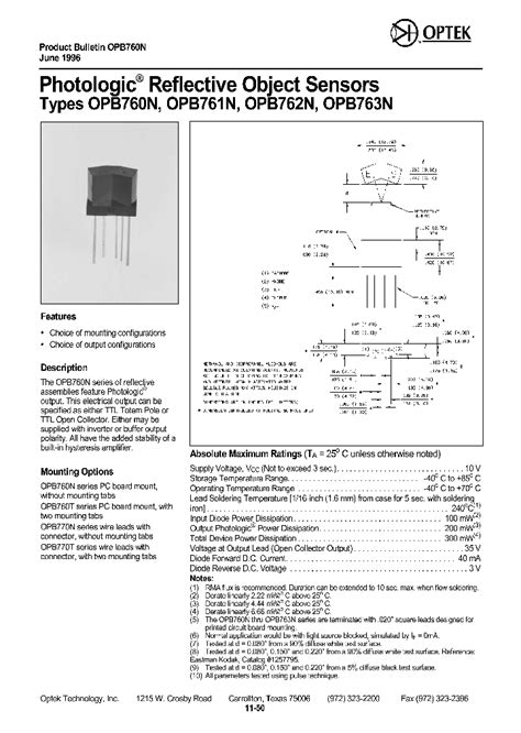 Opb772t 212829 Pdf Datasheet Download Ic On Line