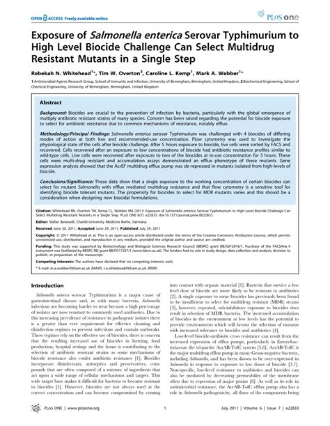 Pdf Exposure Of Salmonella Enterica Serovar Typhimurium To High Level