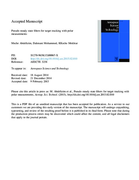 Pdf Pseudo Steady State Filters For Target Tracking With Polar Measurements