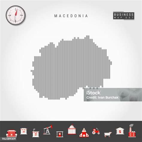 北マケドニアのベクトル垂直線マップ北マケドニアの縞模様のシルエット現実的なコンパスビジネスアイコン なわばり意識のベクターアート素材や画像