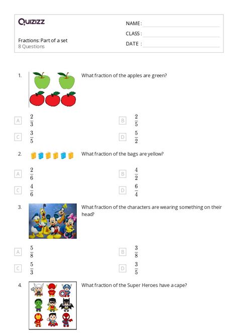 50 Fractions As Parts Of A Set Worksheets For 2nd Class On Quizizz