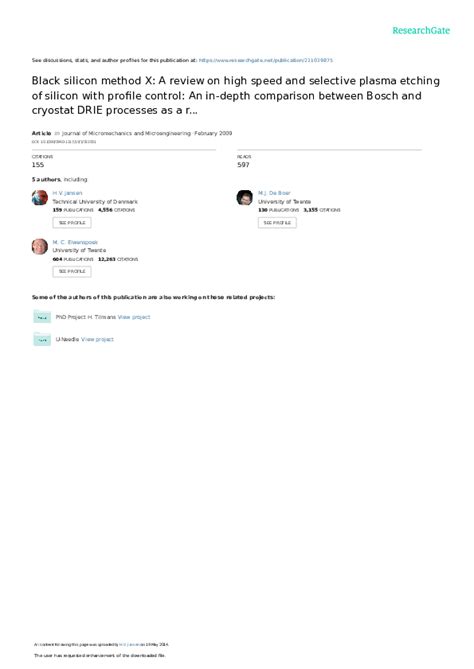 Pdf Topical Review Black Silicon Method X A Review On High Speed And Selective Plasma