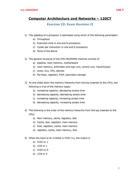 Exercise Exam Revision II W C CT Computer Architecture And Networks CT