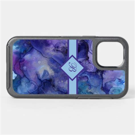 Purple And Blue Marbled Watercolor Monogrammed Otterbox Iphone Case