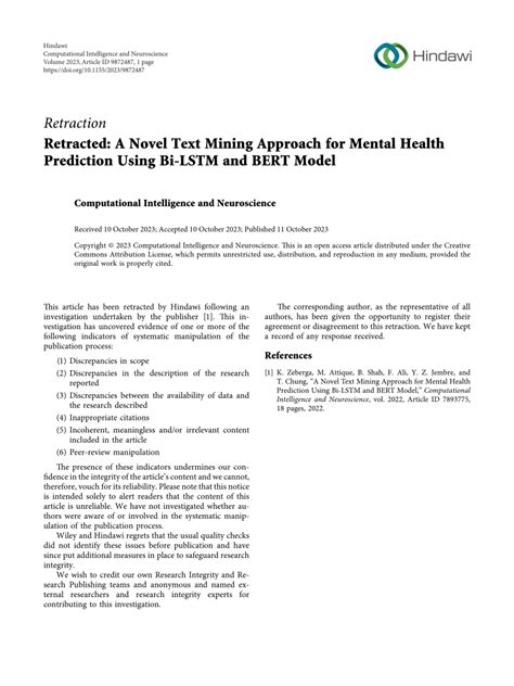 PDF Retracted A Novel Text Mining Approach For Mental Health
