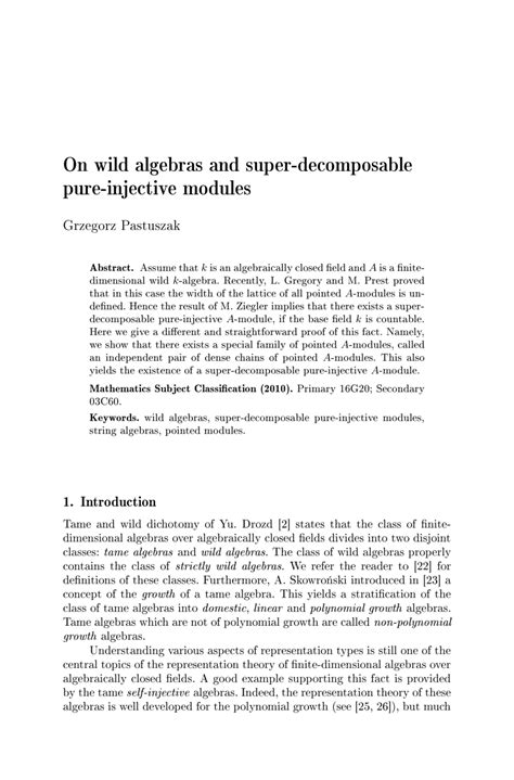 Pdf On Wild Algebras And Super Decomposable Pure Injective Modules