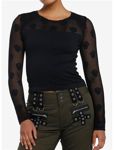 Social Collision Black Skull Mesh Girls Crop Long Sleeve Top Hot Topic
