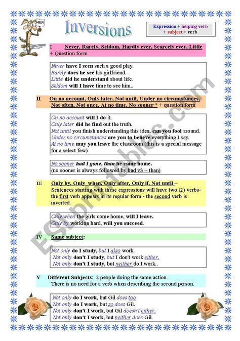 Inversion ESL Worksheet By Pirchy