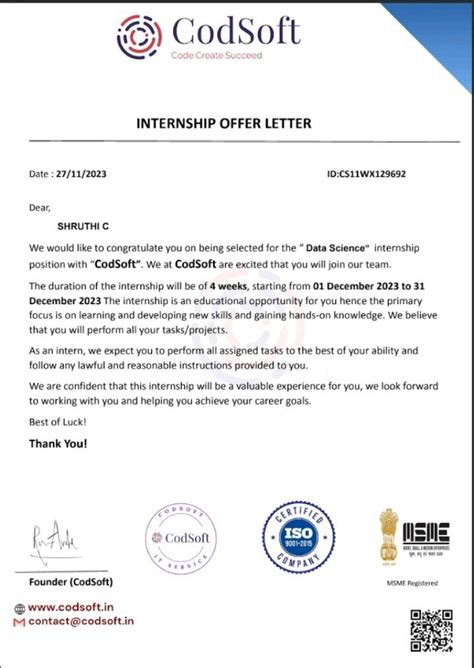 Shruthi C On Linkedin Codsoft Codsoftintern