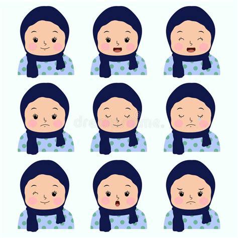 Expression Of A Girl Wearing A Hijab Illustration Stock Vector