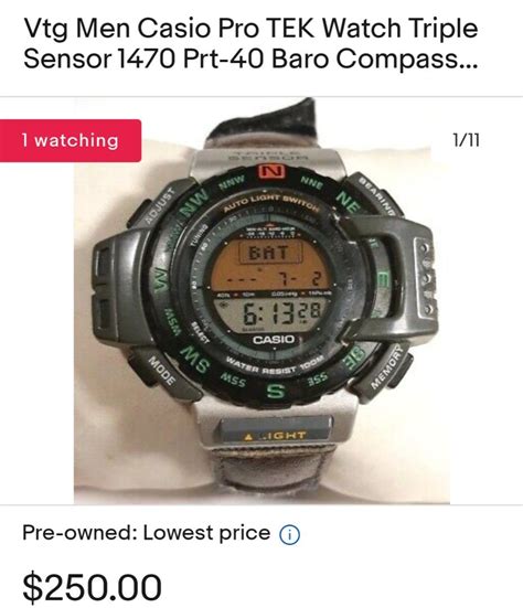 Vintage Casio Pro Tek Triple Sensor Watch Mens Fashion Watches