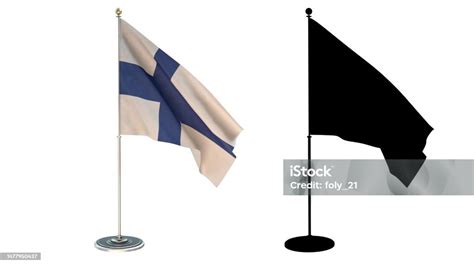 핀란드 국기 바탕 화면의 3d 그림은 매우 정밀한 알파 채널을 통해 작은 기둥 흰색 배경입니다 Documentary Film에 대한 스톡 사진 및 기타 이미지 Istock