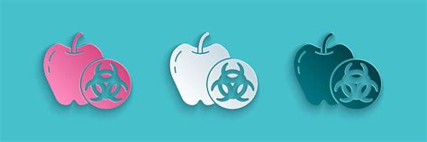 종이는 파란색 배경에 격리 된 유전자 변형 사과 아이콘을 잘라 Gmo 과일 종이 아트 스타일 벡터 0명에 대한 스톡 벡터 아트
