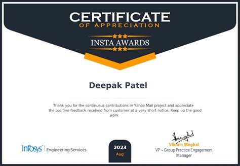 Infosys Yahoo Recognition Teamwork Innovation Deepak Patel