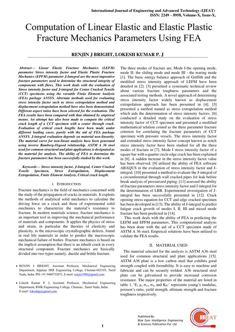 PDF Computation Of Linear Elastic And Elastic Plastic Fracture Mechanics Parameters Using FEA
