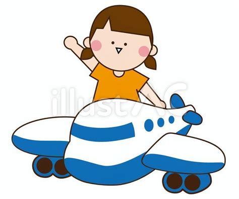 飛行機に乗っているおさげの女の子イラスト No 22058274／無料イラストフリー素材なら「イラストac」