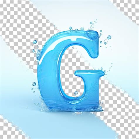 파란색 문자 G는 체크무늬 배경에 물을 뿌립니다 프리미엄 Psd 파일