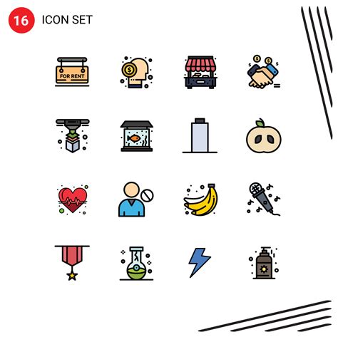 Mobile Interface Flat Color Filled Line Set Of Pictograms Of Modeling Sales Shareholder