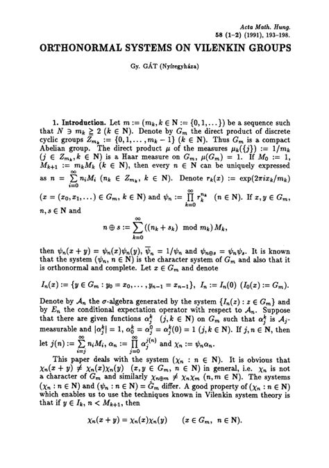 Pdf Orthonormal Systems On Vilenkin Groups