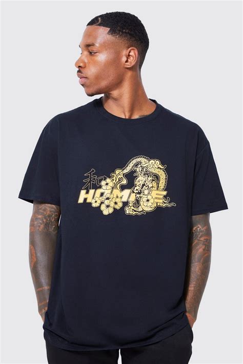 Oversized Homme Dragon Graphic T Shirt Boohoo Uk