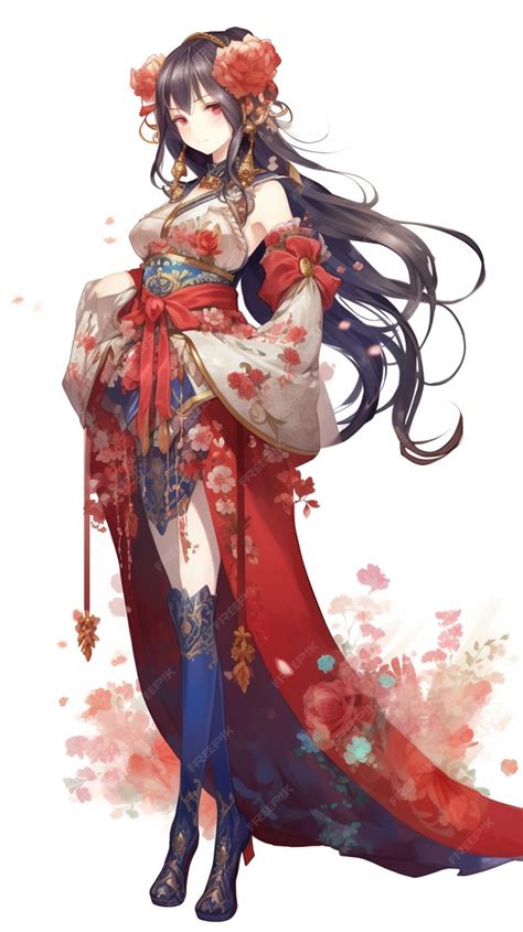 Premium Photo Anime Girl In A Kimono Dress With A Fan In Her Hand