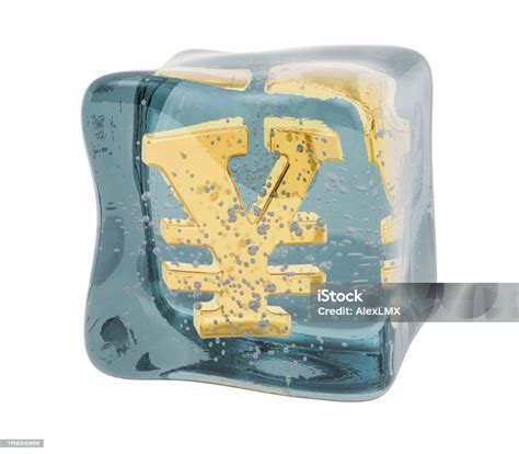 엔 또는 위안 기호 얼음 큐브에 고정 흰색 배경에 고립 된 3d 렌더링 냉동된에 대한 스톡 사진 및 기타 이미지 냉동된