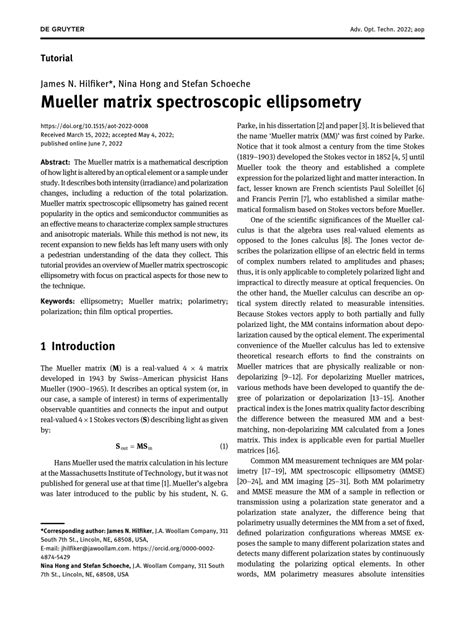 Pdf Mueller Matrix Spectroscopic Ellipsometry