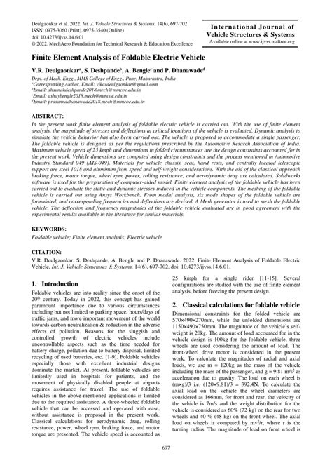 Pdf Finite Element Analysis Of Foldable Electric Vehicle