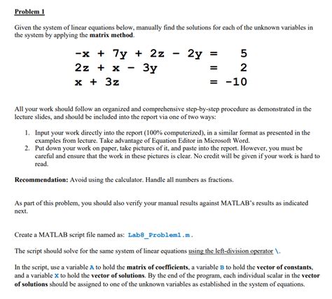 Solved Problem Given The System Of Linear Equations Below Chegg
