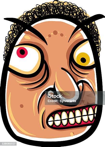 Wierd Cartoon Face Absolute Crazy Numskull Portrait Vector Stock